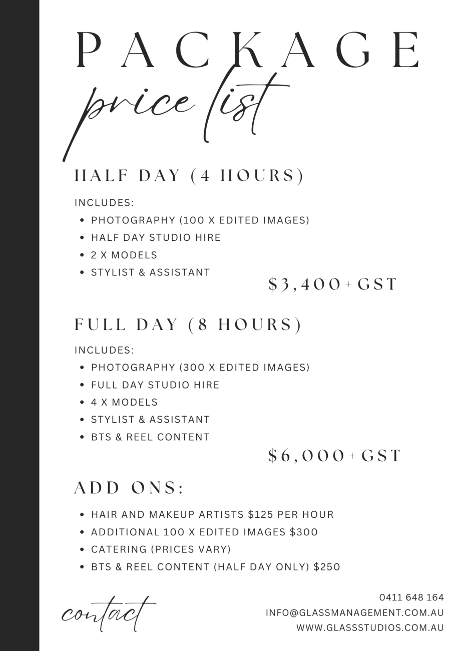 Hire Rates - Glass Studios